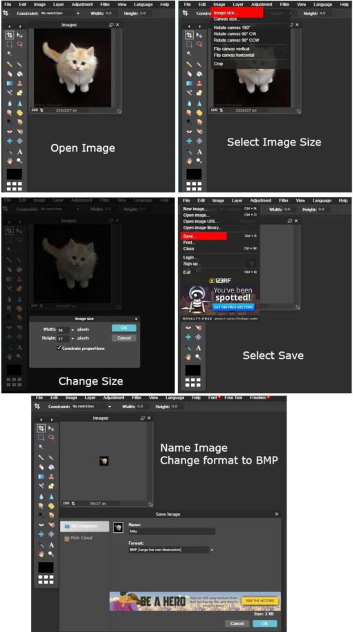 How do you save an image as a bitmap in Pixlr? - Programmable hoop
